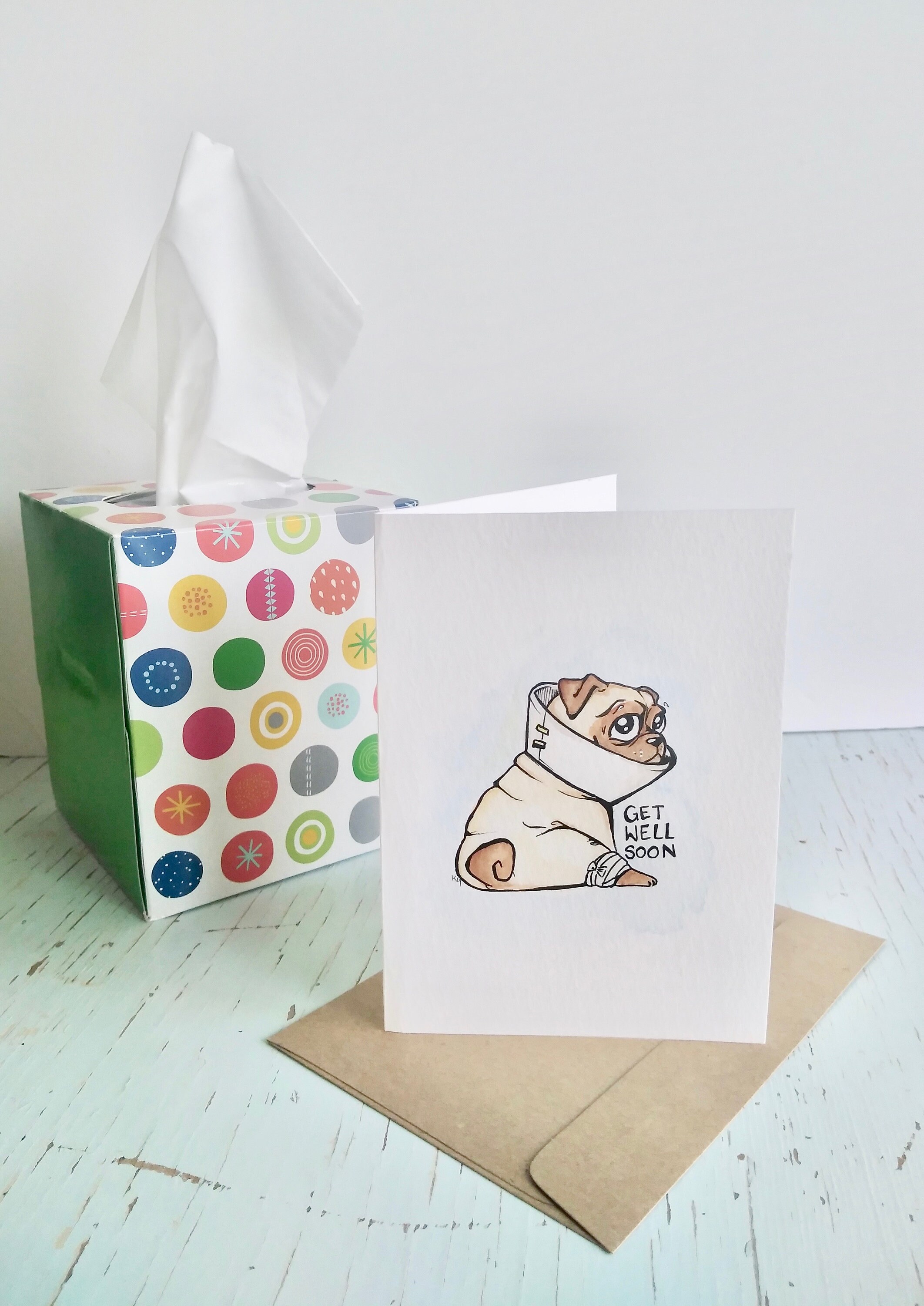 Hand Painted Get Well Soon Pug Dog Card - Etsy
