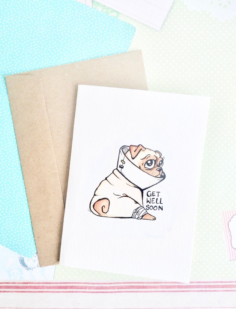 Hand Painted Get Well Soon Pug Dog Card - Etsy