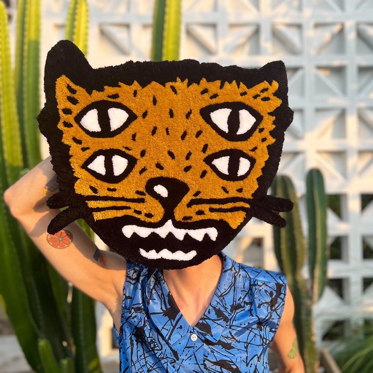 Hand Tufted Four Eyes Cat Wall Hanging Rug - Etsy