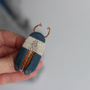 Textile Beetle, Beetle Brooch, Linen Beetle, Grey Blue Beetle, Bug ...