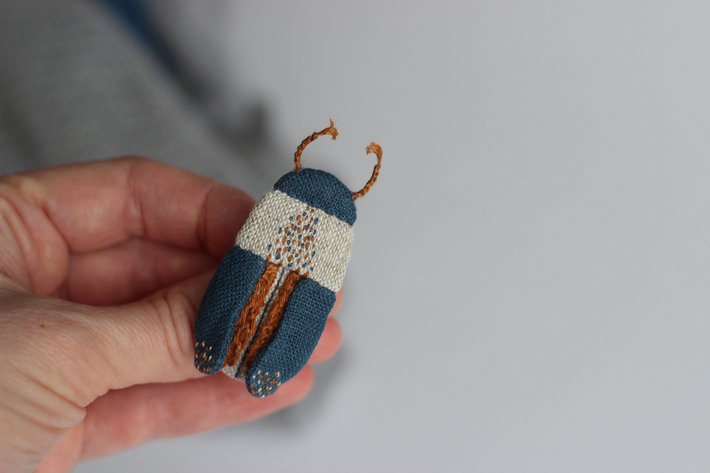 Textile Beetle Beetle Brooch Linen Beetle Grey Blue Beetle - Etsy