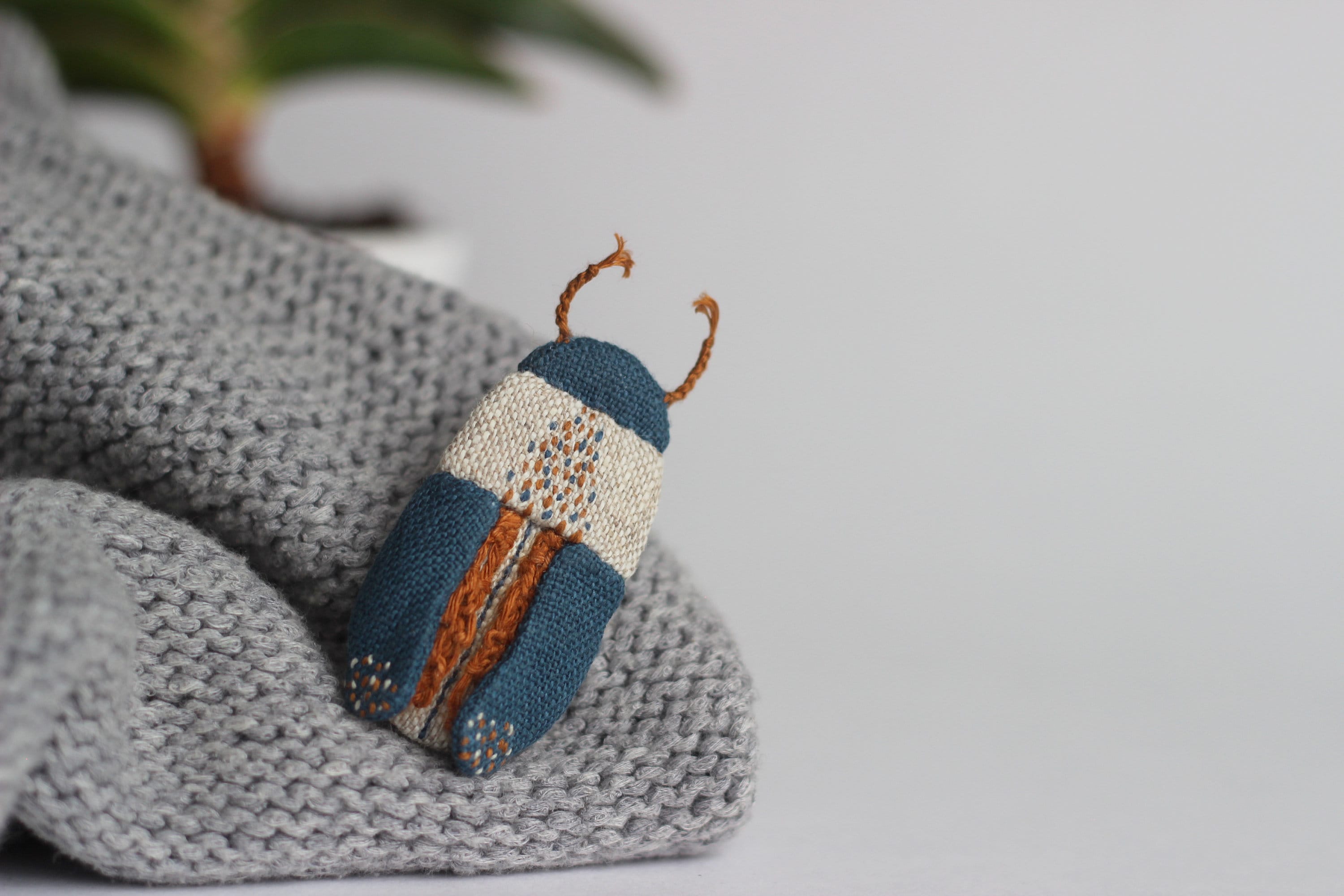 Textile Beetle Beetle Brooch Linen Beetle Grey Blue Beetle - Etsy