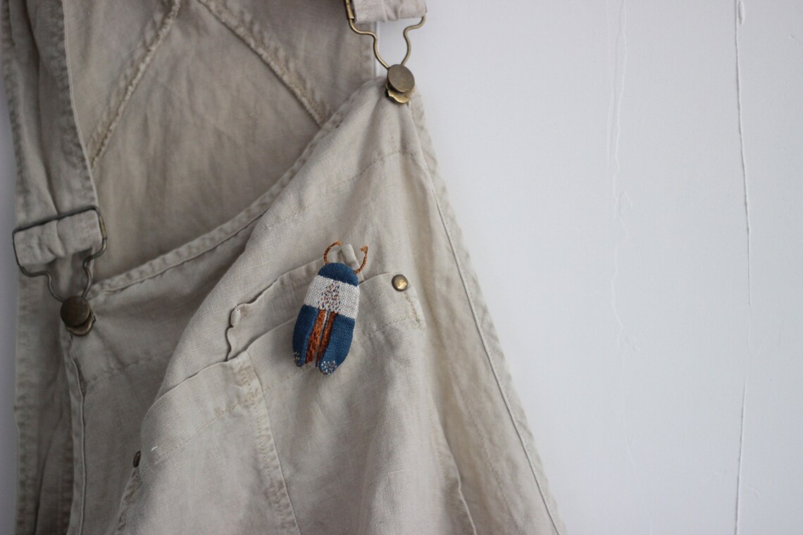 Textile Beetle Beetle Brooch Linen Beetle Grey Blue Beetle | Etsy