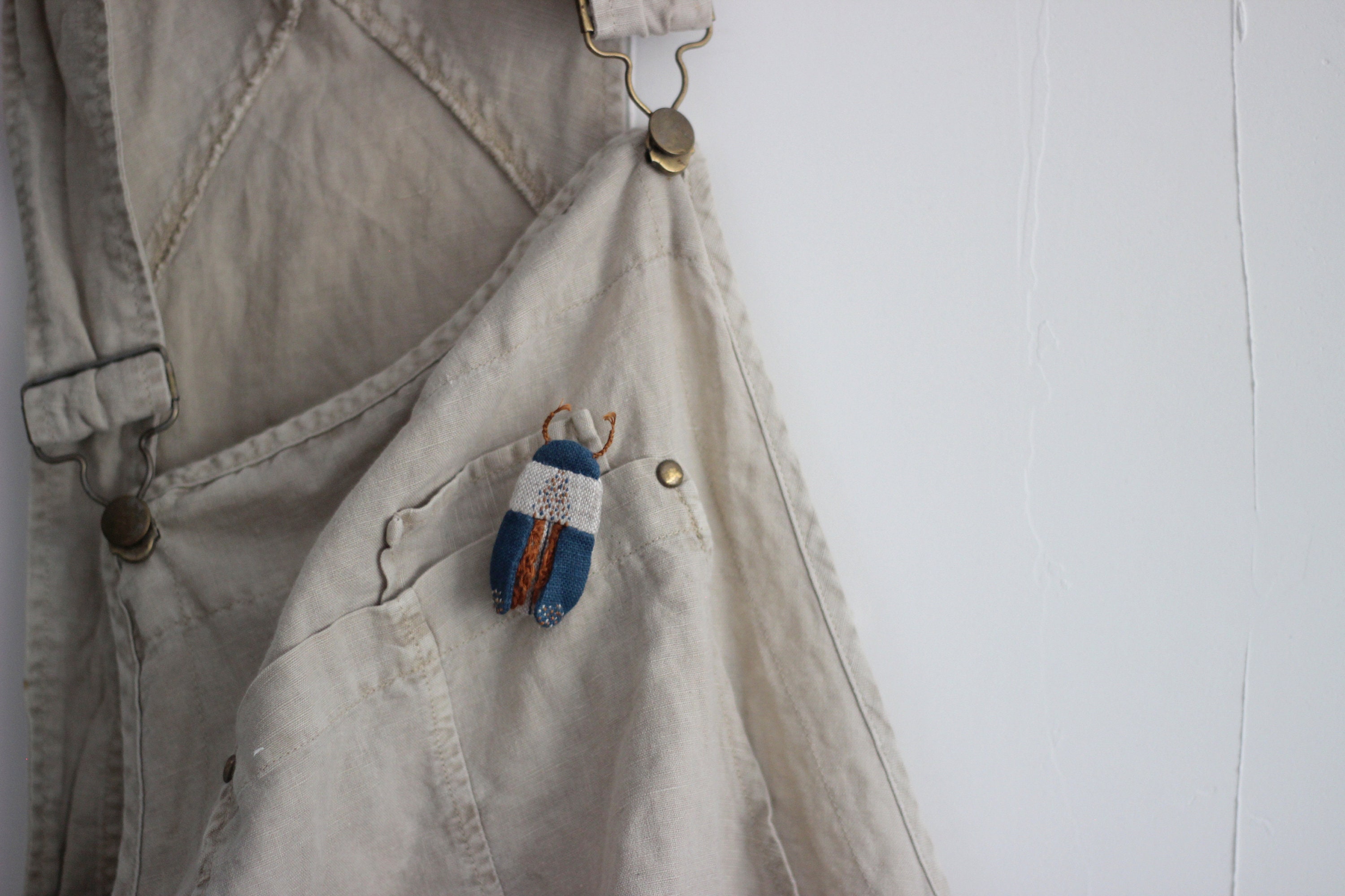 Textile Beetle Beetle Brooch Linen Beetle Grey Blue Beetle - Etsy