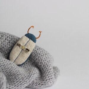 Textile Beetle, Beetle Brooch, Linen Beetle, Grey Blue Beetle, Bug ...