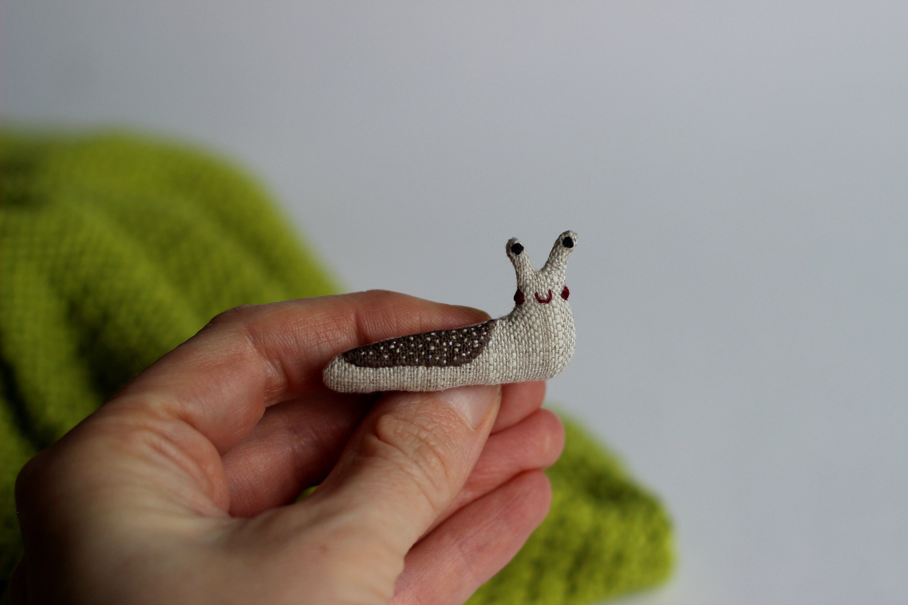 Slug Brooch, Tiny Linen Slug, Insect Jewelry, Textile Jewelry, Textile ...