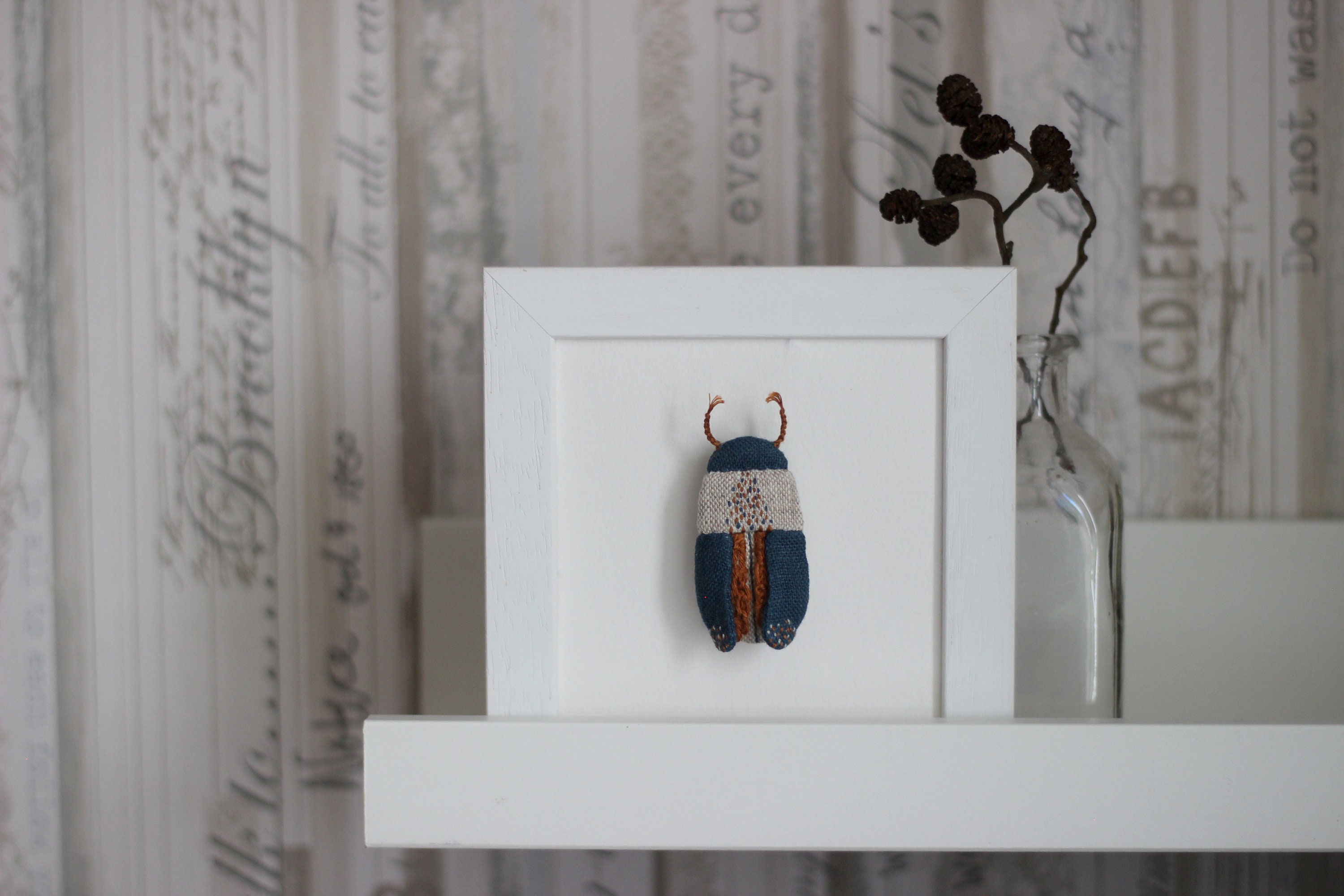 Textile Beetle Beetle Brooch Linen Beetle Grey Blue Beetle - Etsy