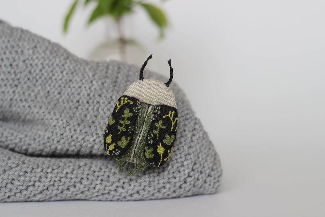 Hand Embroidered Linen Beetle Brooch: Textile Insect Jewelry - Etsy