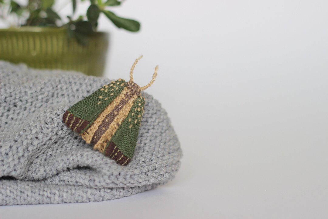 Moth Brooch, Linen Moth, Textile Moth, Green Brown Moth, Green ...