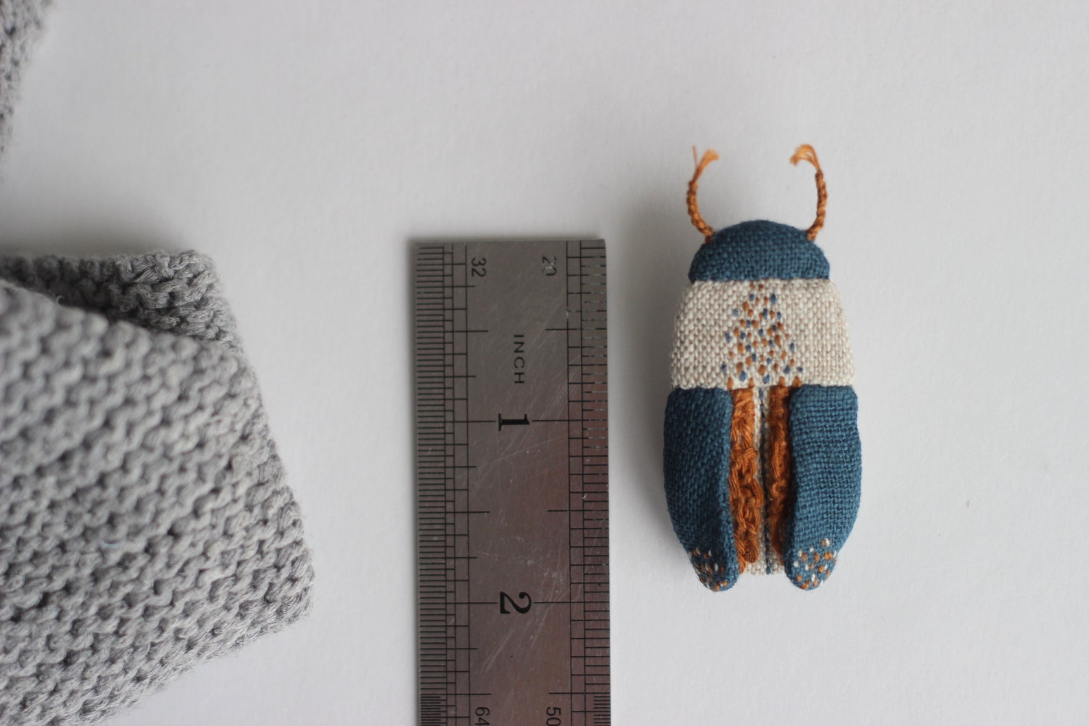 Textile Beetle Beetle Brooch Linen Beetle Grey Blue Beetle - Etsy