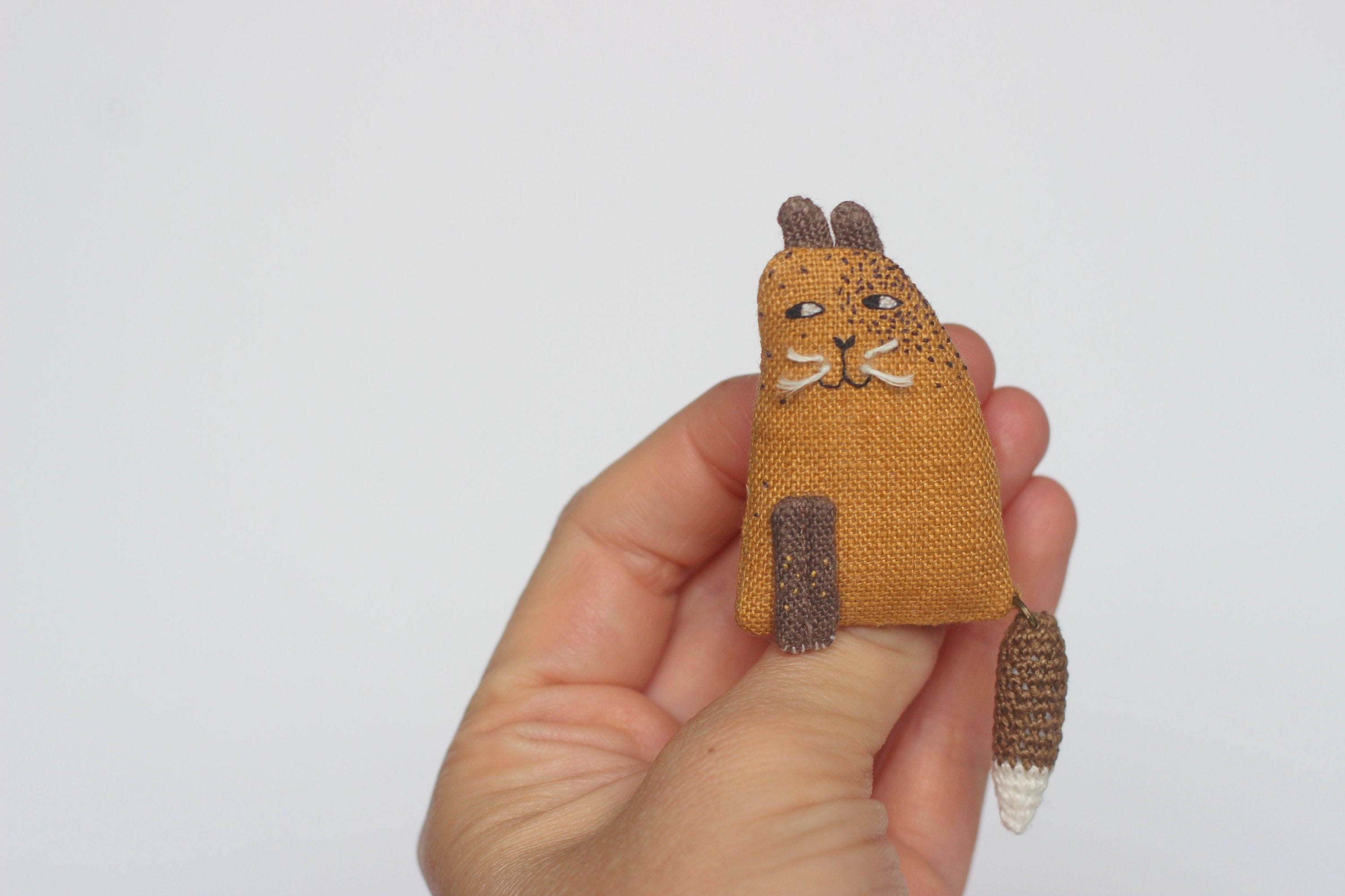 Cat Brooch Linen Cat Textile Cat Miniature Cat Cat Lovers | Etsy