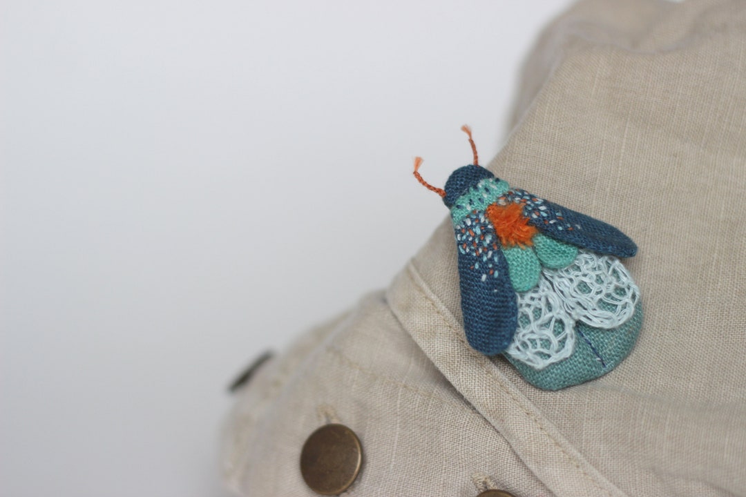 Linen Beetle, Beetle Brooch, Embroidered Beetle, Insect Brooch, Insect ...