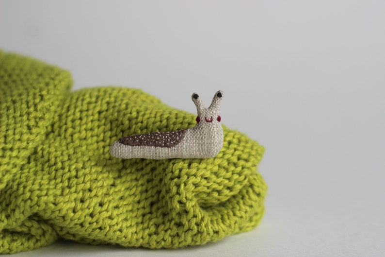Slug Brooch, Tiny Linen Slug, Insect Jewelry, Textile Jewelry, Textile ...