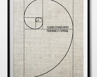 Fibonacci Spiral Wall Art Poster Mathematics Fibonacci