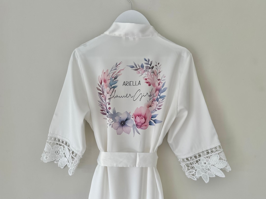 Personalised Flower Girl Robe, Wedding Dressing Gown, Bridesmaid Floral ...