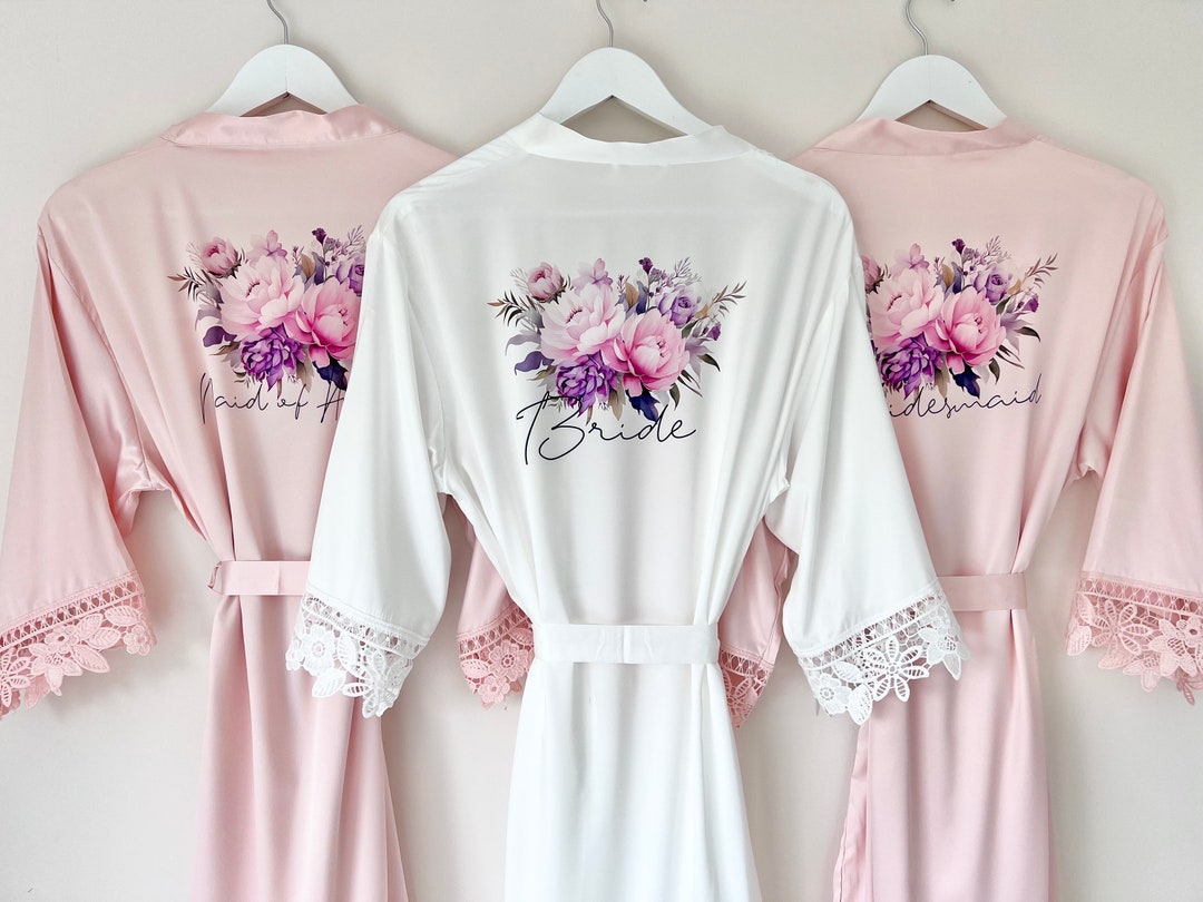 Personalised Bridal Robe, Wedding Dressing Gown, Wreath Foliage Floral ...