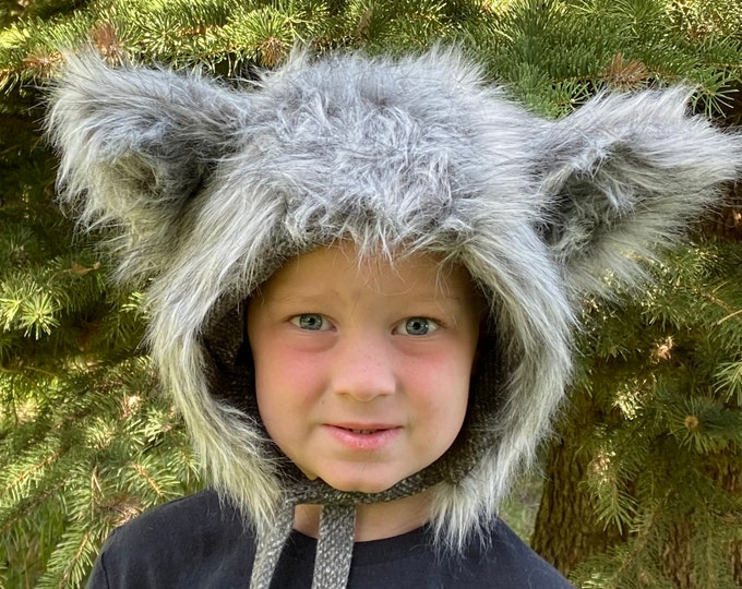 Wolf Hat//faux Fur Wolf Hat//grey Wolf Hat//fur Wolf Hat//wolf Costume ...