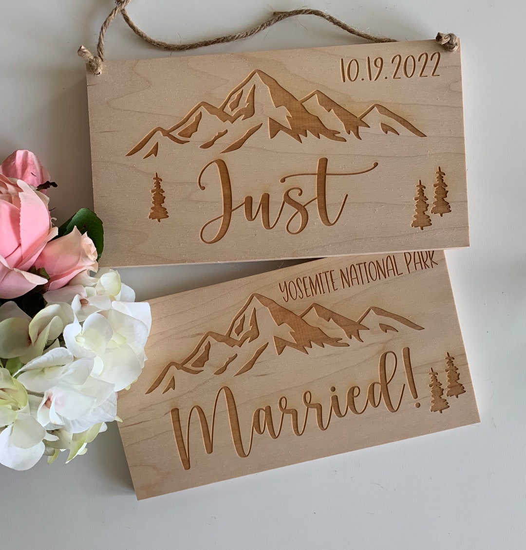 Just Married Signs-10"x 5.5" Natural Wood Laser Engraved Signs ...