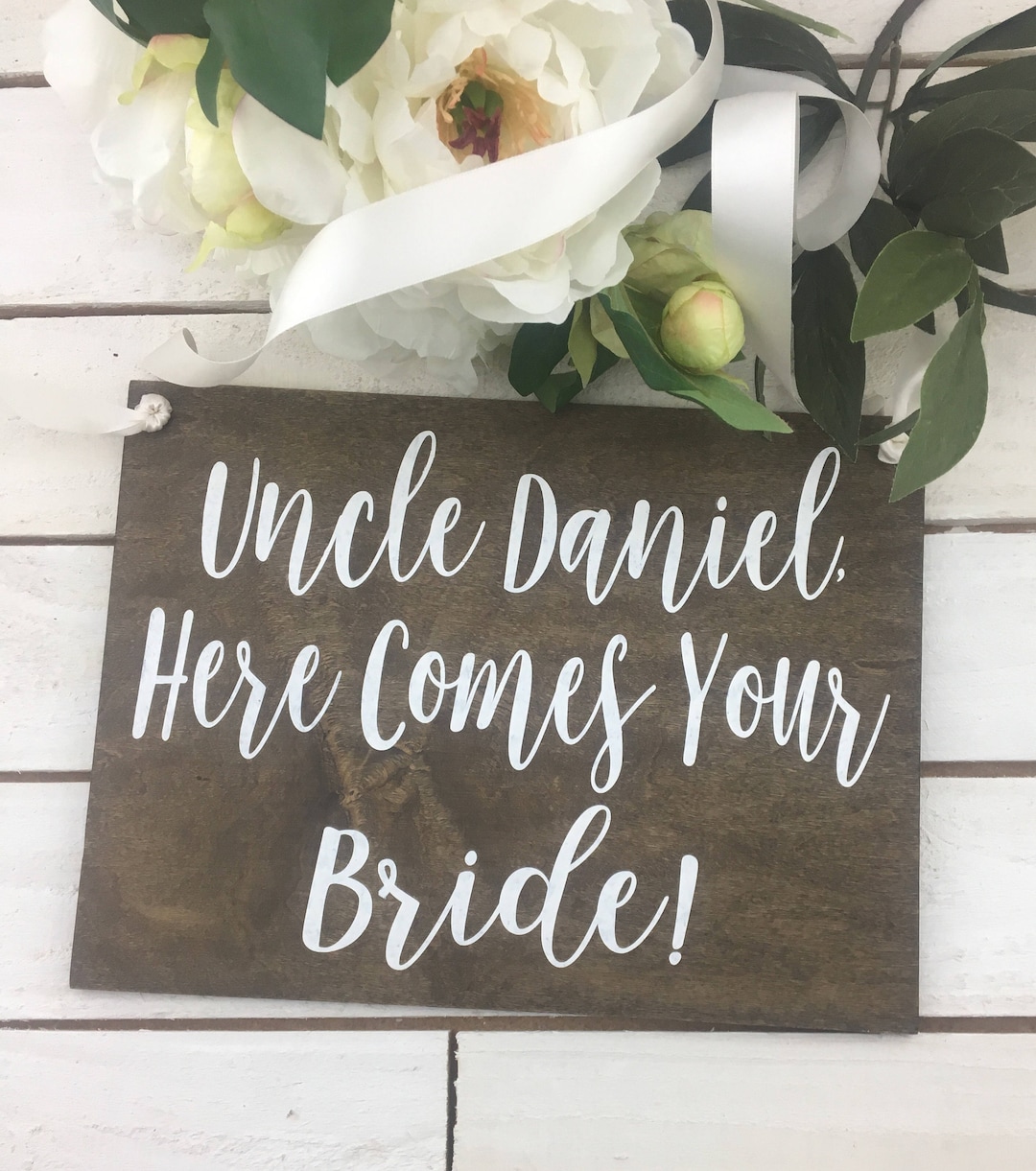 Uncle Daniel Here Comes Your Bride Wedding Sign-12"x 9" Rustic Chic ...