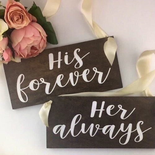 Wedding Chair Signs Her Always His Forever Rustic Wedding - Etsy