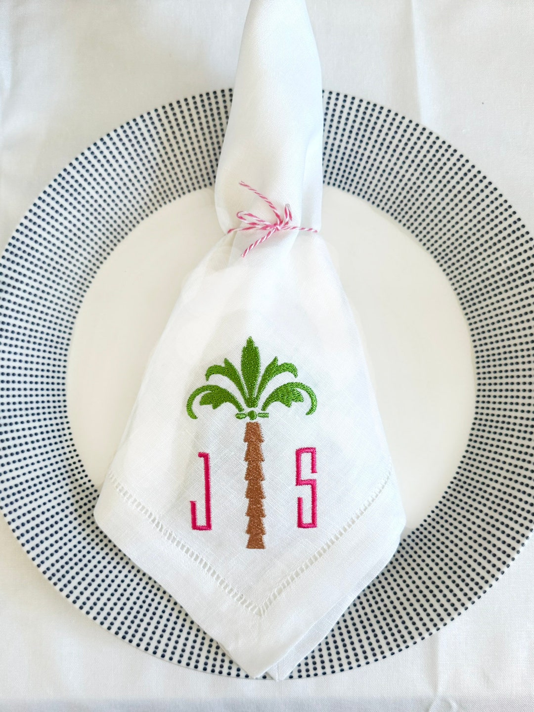 Palm Tree Monogrammed Hemstitched Linen Napkins - Etsy