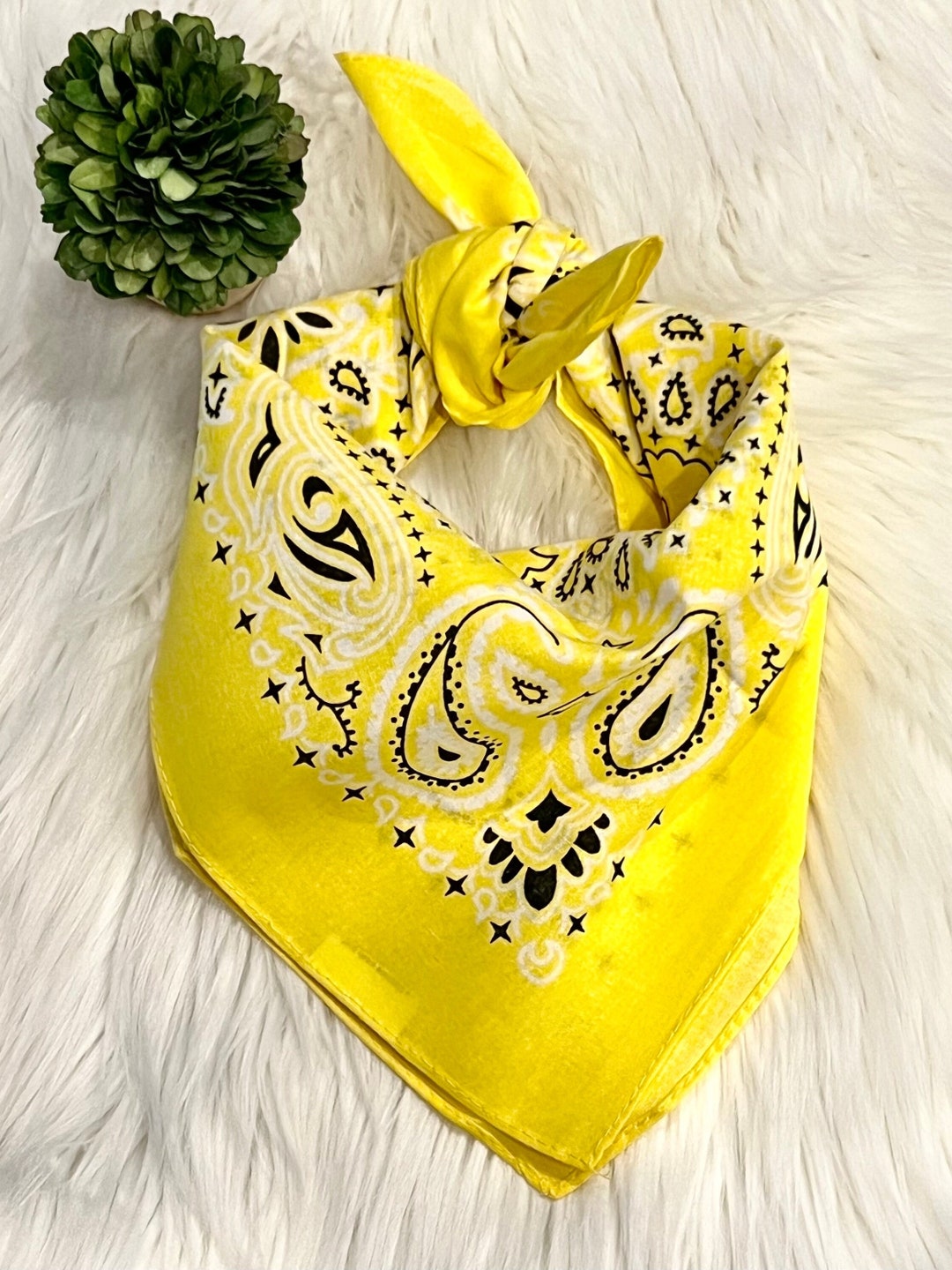 Yellow Paisley Cotton Bandana-customizable - Etsy
