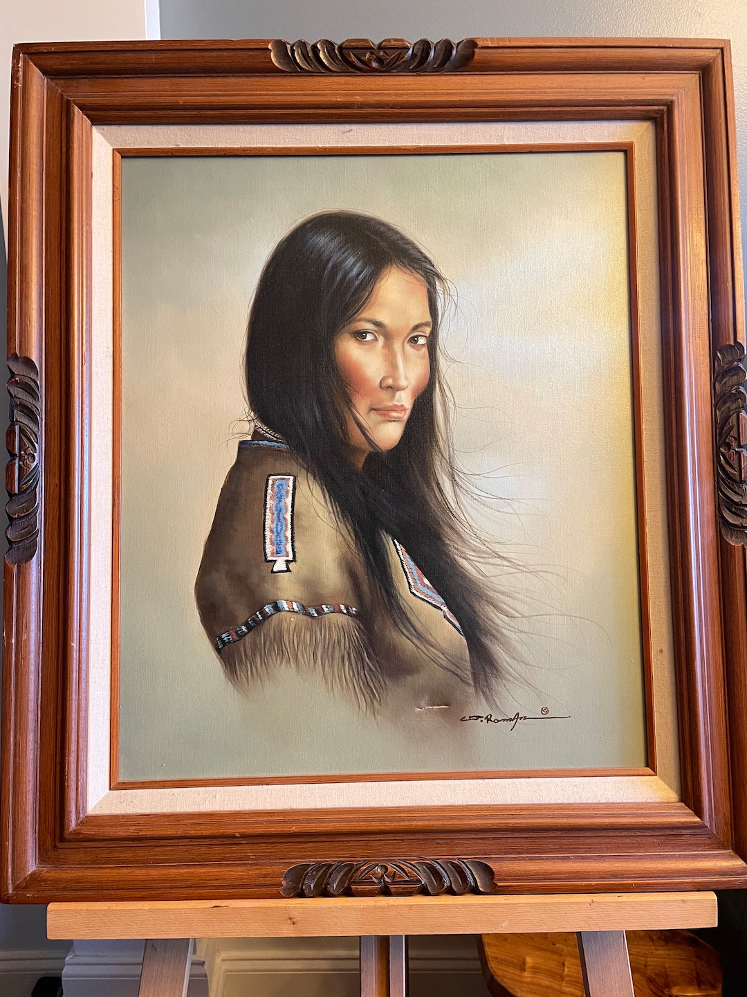 Original CJ Roman Oil on Canvas of Native American Girl Portrait Signed ...