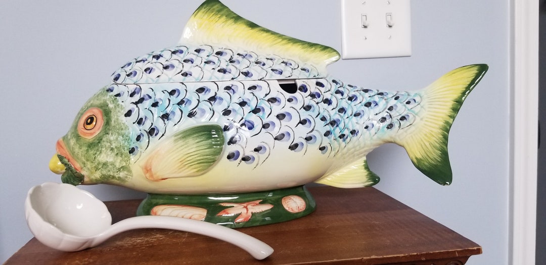 Large Italian Handpainted Tureen Fish Bright Colorful Soup and Ladle - Etsy