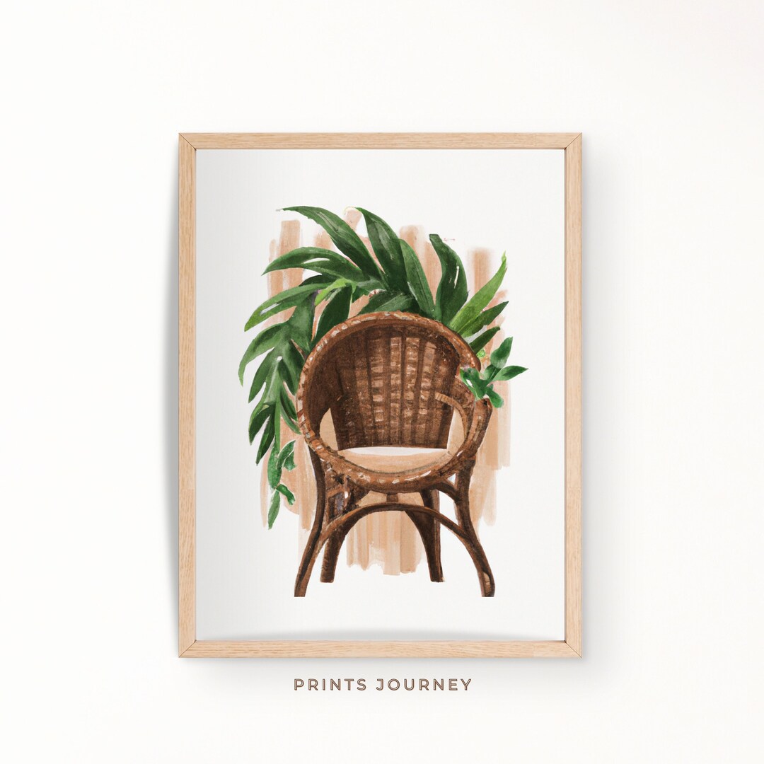 PRINTABLE Rattan Chair With Leaf Plant Vintage Digital Portrait ...