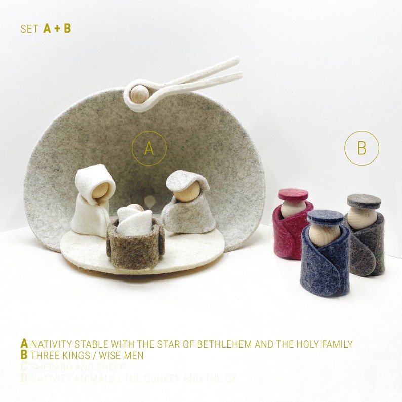 Wood and Wool Felt Modern Nativity Scene Centerpiece - Etsy