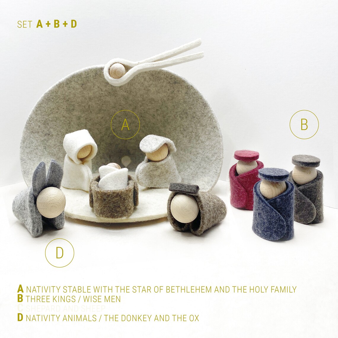 Wood and Wool Felt Modern Nativity Scene, Centerpiece Christmas ...