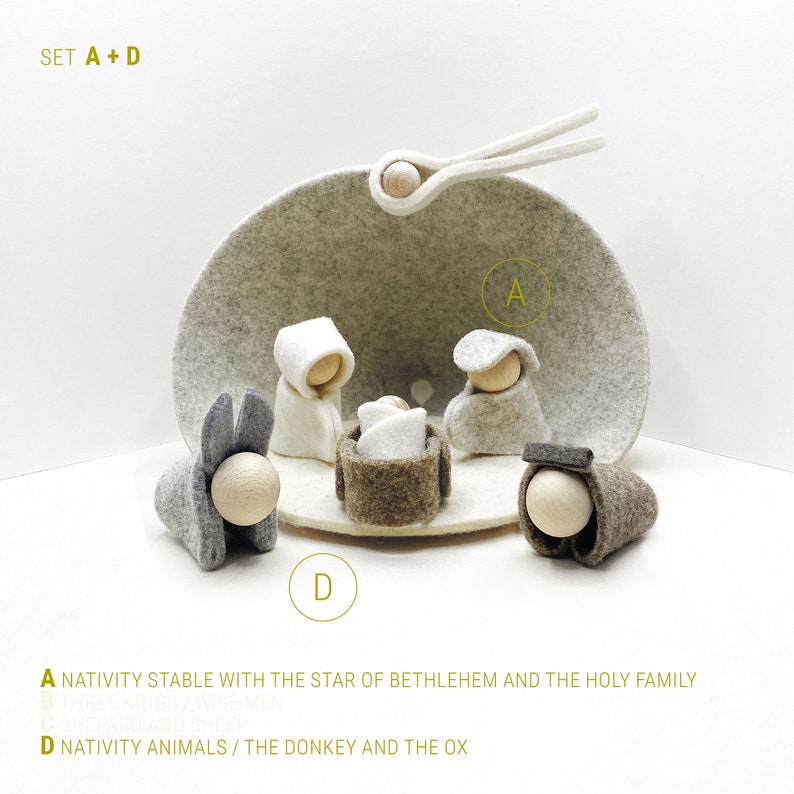 Minimalist Nativity Scene With Wooden Felt Nativity Figures in - Etsy