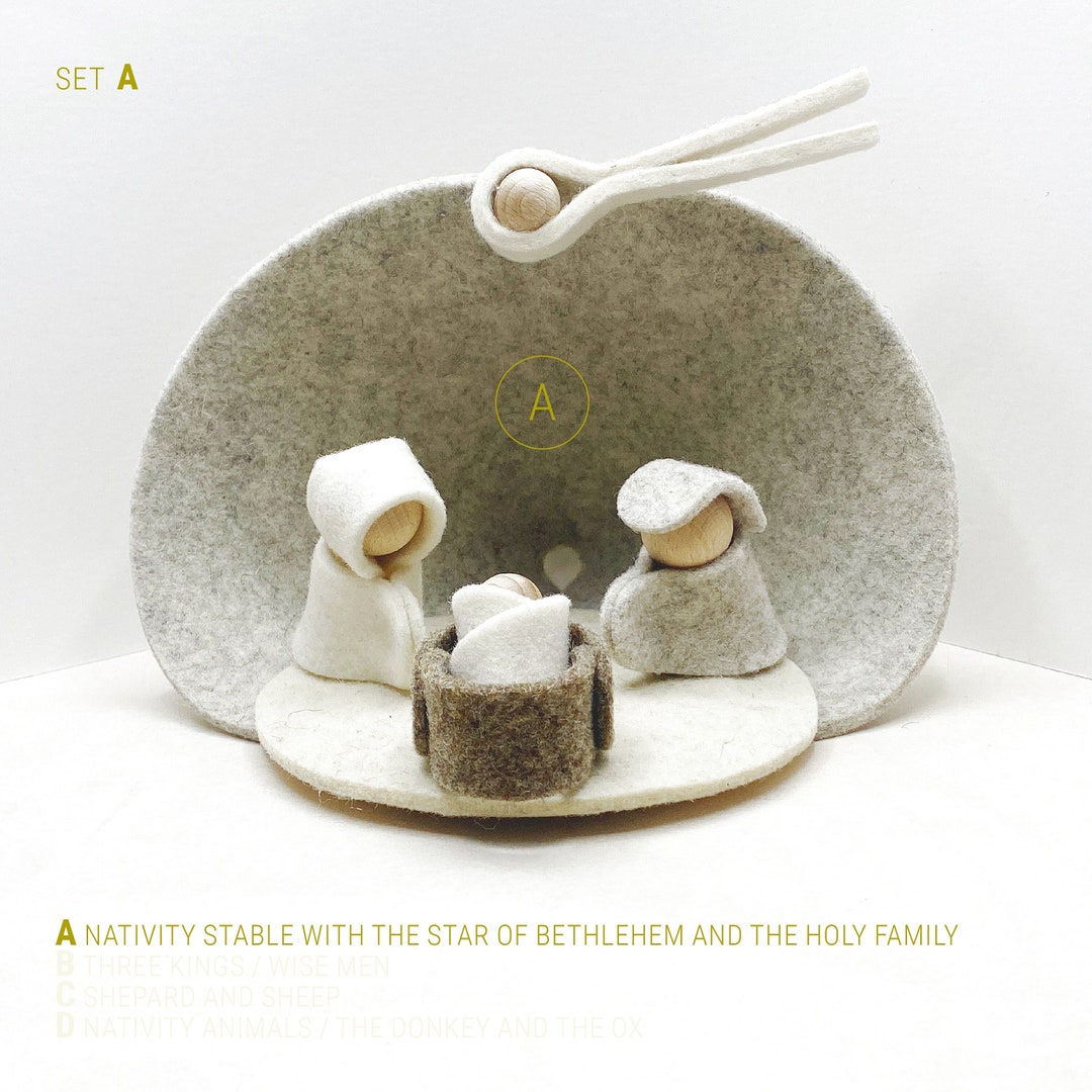 Minimalist Nativity Scene With Wooden Felt Nativity Figures in a Simple ...