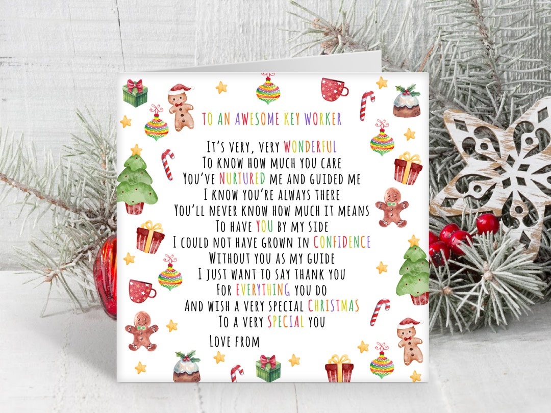 Christmas Card for a Special Key Worker Nursery Teacher Thank You From ...