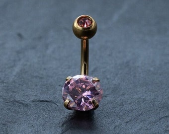 18K Gold Navel Ring, Crystal & CZ Belly Barbell, Hypoallergenic ...
