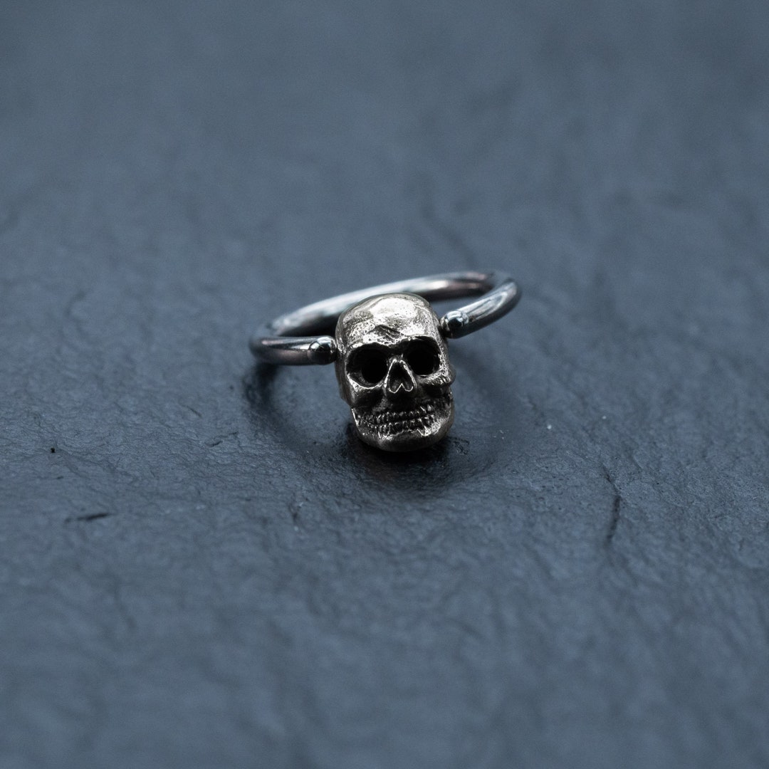 Skull Ball Closure Rings Piercing, Silver Skull Earrings, Punk Goth ...