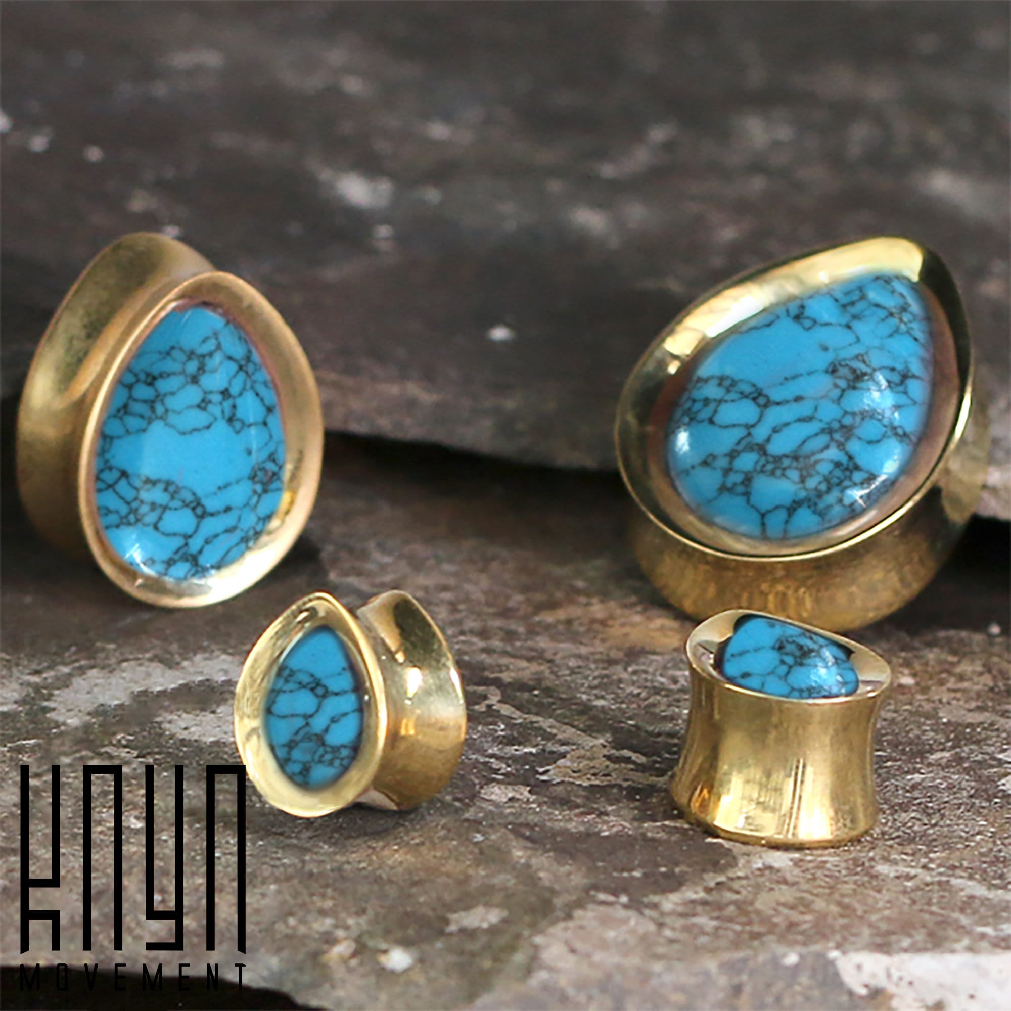 Turquoise plugs Plugs and tunnels Double flare Brass | Etsy
