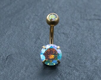 18K Gold Navel Ring Crystal & CZ Belly Barbell - Etsy