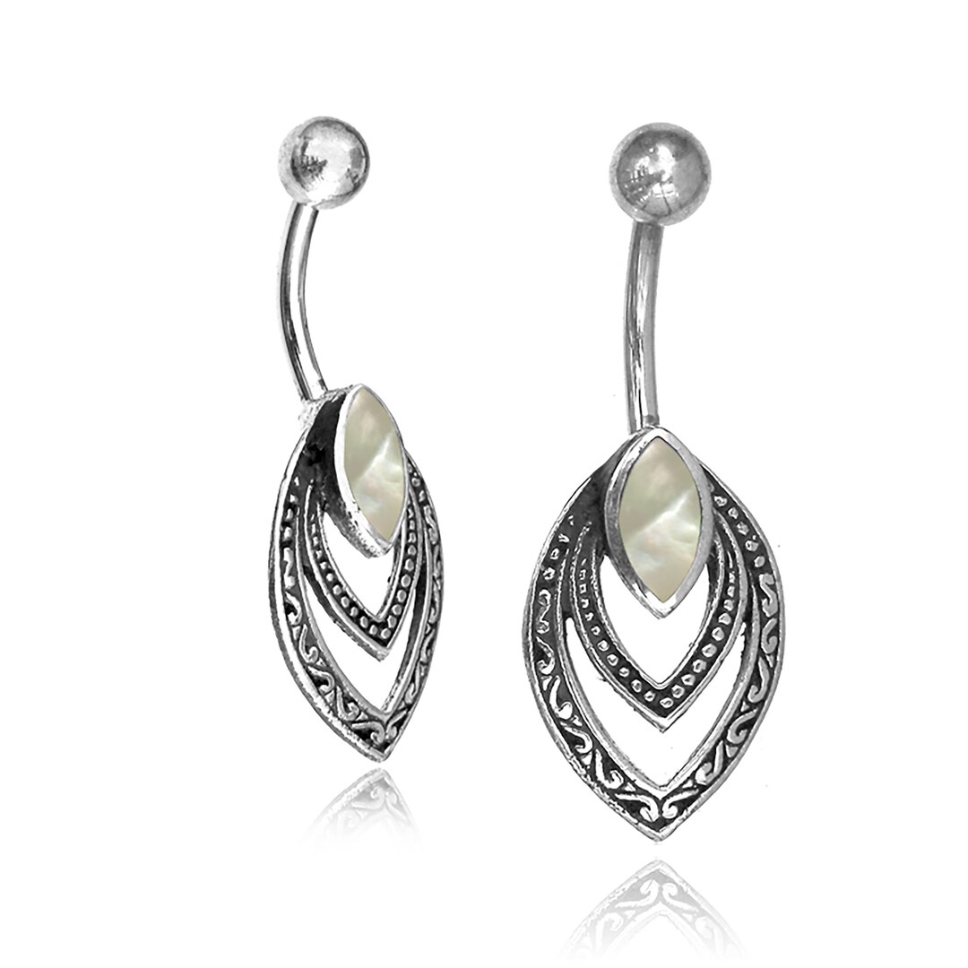 Silver Belly Piercing - Mother of Pearl - Nacre - Belly Button Jewelry ...