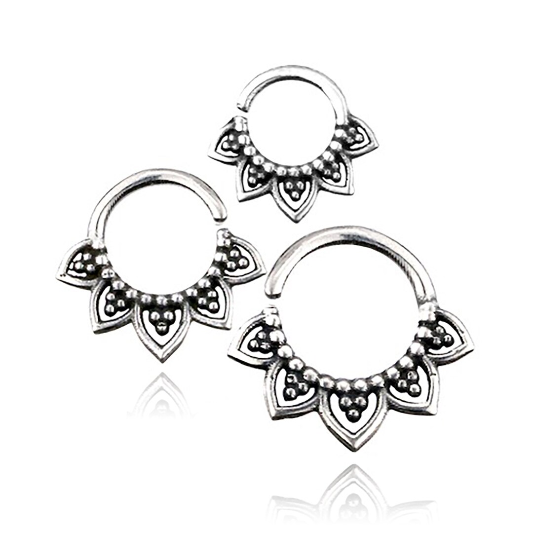 Lotus Flower Septum - 6mm Septum - Silver Nose Hoop - Rook Piercing ...