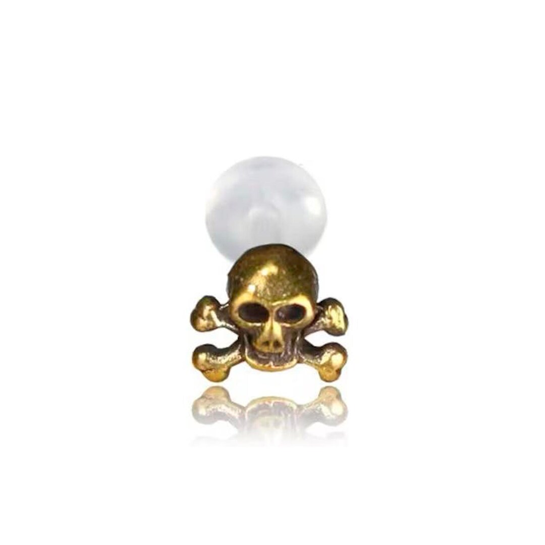 Pirate Skull Labret Piercing in Gold - Tragus Flat Back Cartilage ...