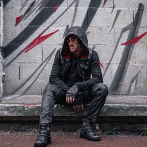 Punk Sleeveless Black Leather Jacket Studded for Men Motorbike Black ...