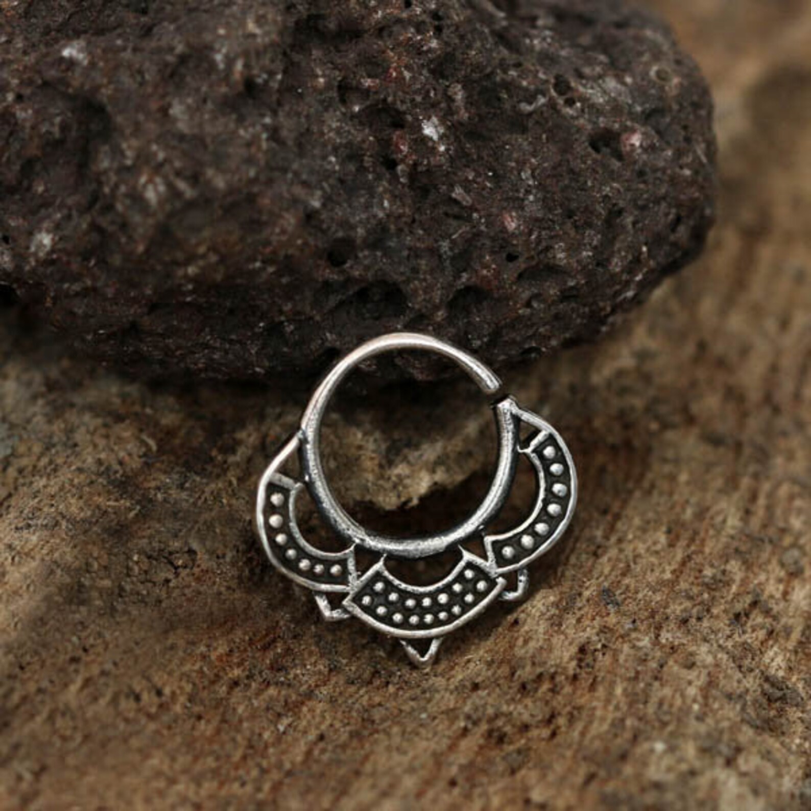 Silver Lotus Flower 8mm Septum Ring - Mandala Nose Ring - Small Hoop ...