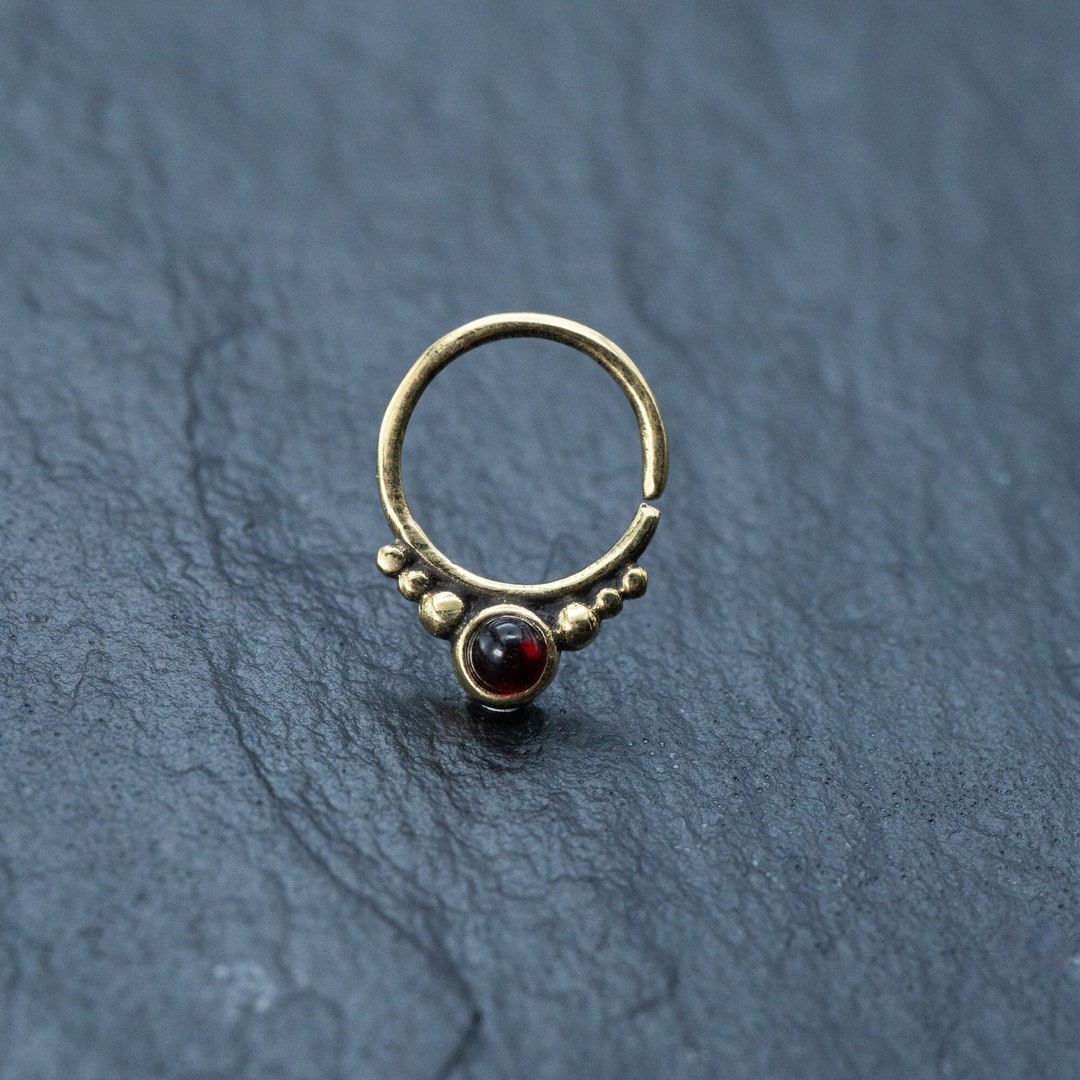 Garnet Teardrop Septum - Seamless Nose Ring - 8mm Gold Septum Ring ...