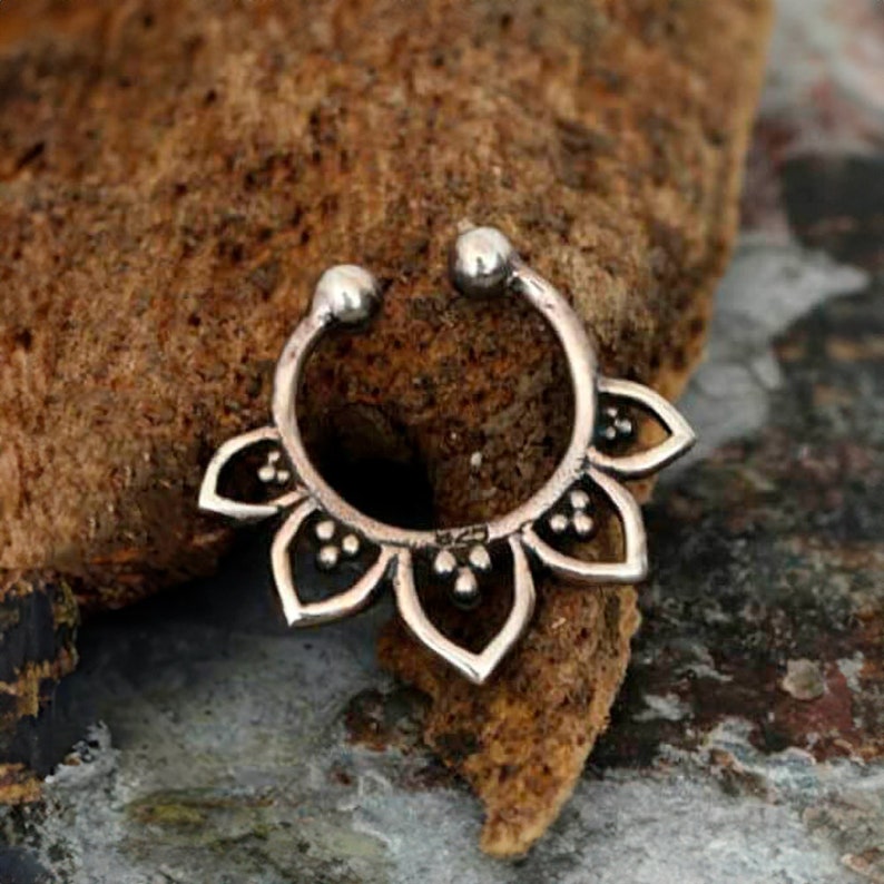Fake Septum "solara" 925 Silver Mandala: No-pierce Nose Jewelry ...