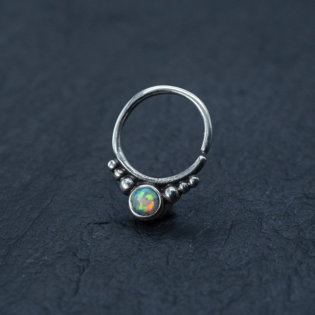 Teardrop Septum Ring Titanium Septum Jewelry Opal Septum Ring With Gem ...