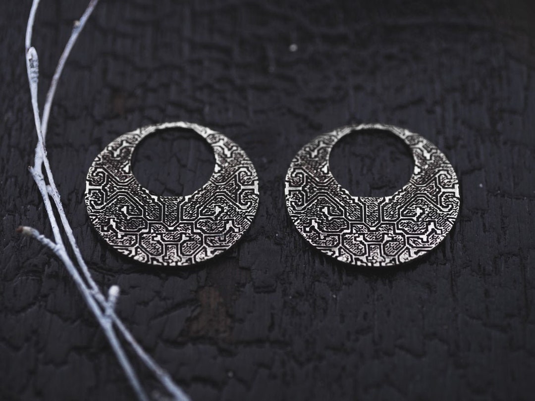 Silver Trippy Earrings - Icaros Ayahuasca - Sacred Symbol - Shipibo ...