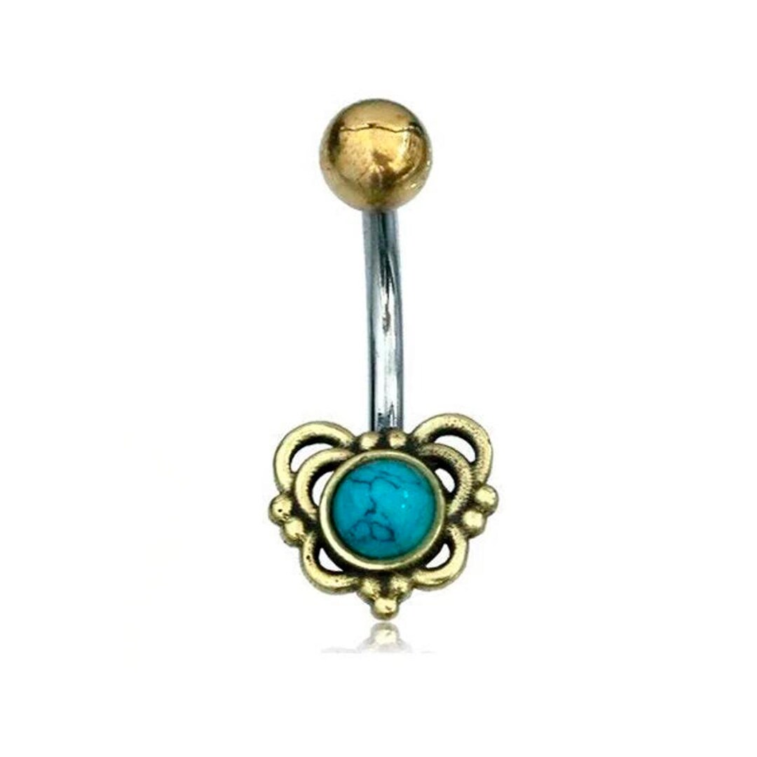 Sunflower Turquoise Belly Button Rings - Small Gold Belly Bars Piercing ...