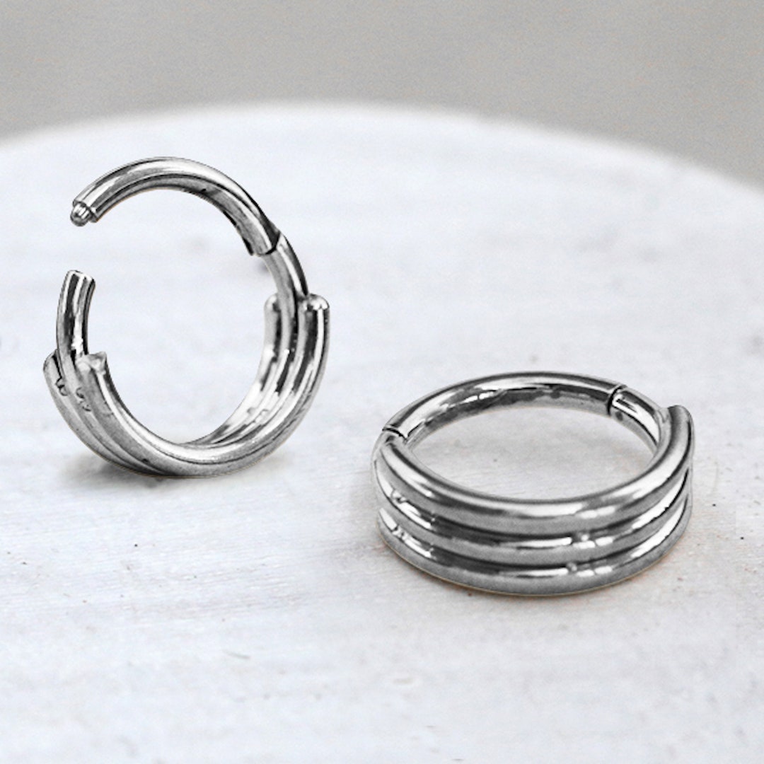 6mm Triple Line Septum Ring in Surgical Steel 16g - Minimalist Jewelry ...