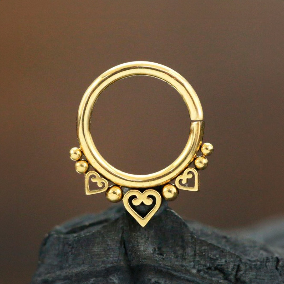 Mandala Gold Septum Clicker | Nature-inspired 316L Steel Nose Ring 1 ...
